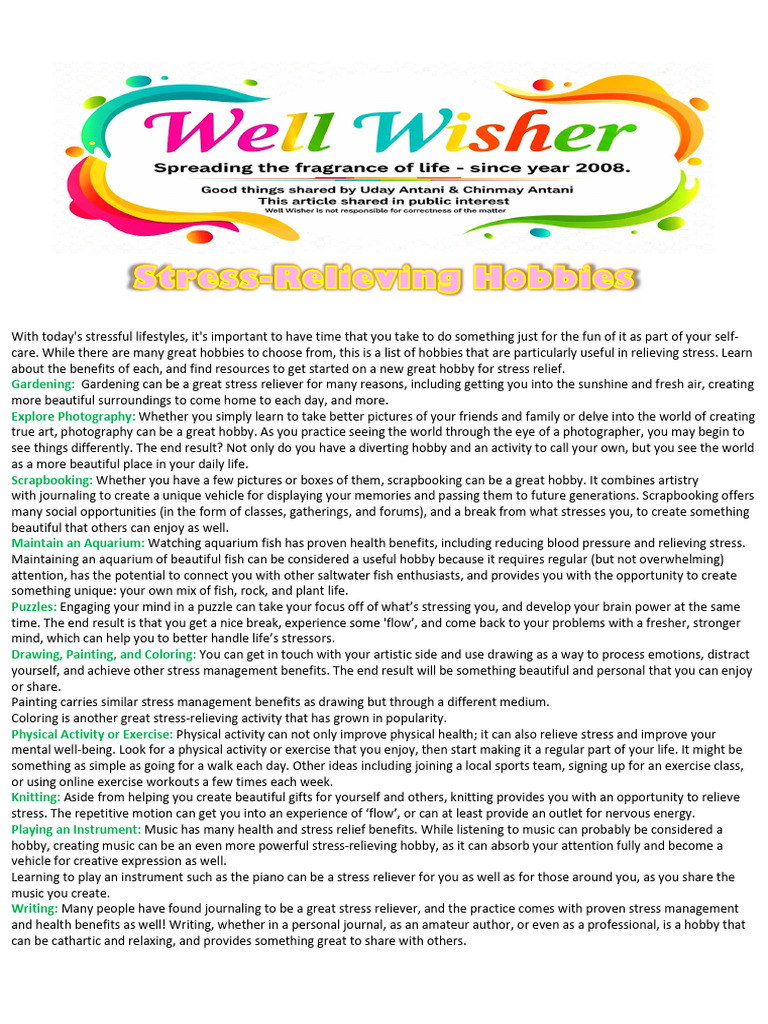 Stress Relieving Hobbies | PDF | Stress Management | Behavioural Sciences
