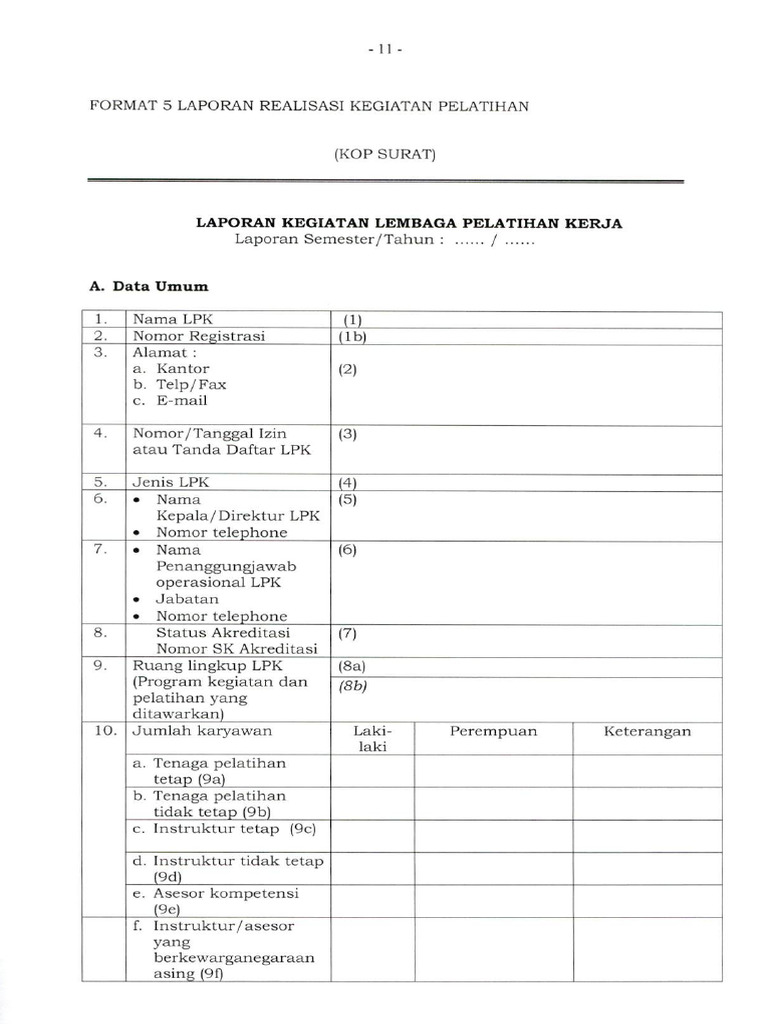 Form 5 Laporan Kegiatan LPK | PDF
