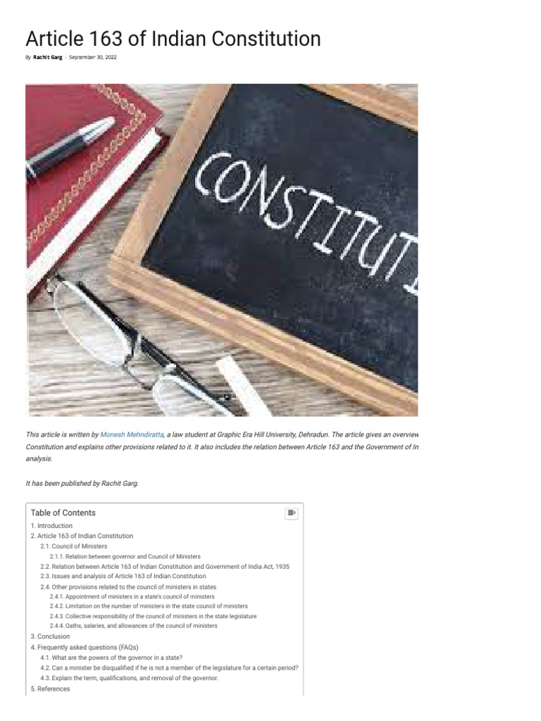 Article 163 of Indian Constitution - IPleaders | PDF | Pardon | Cabinet (Government)