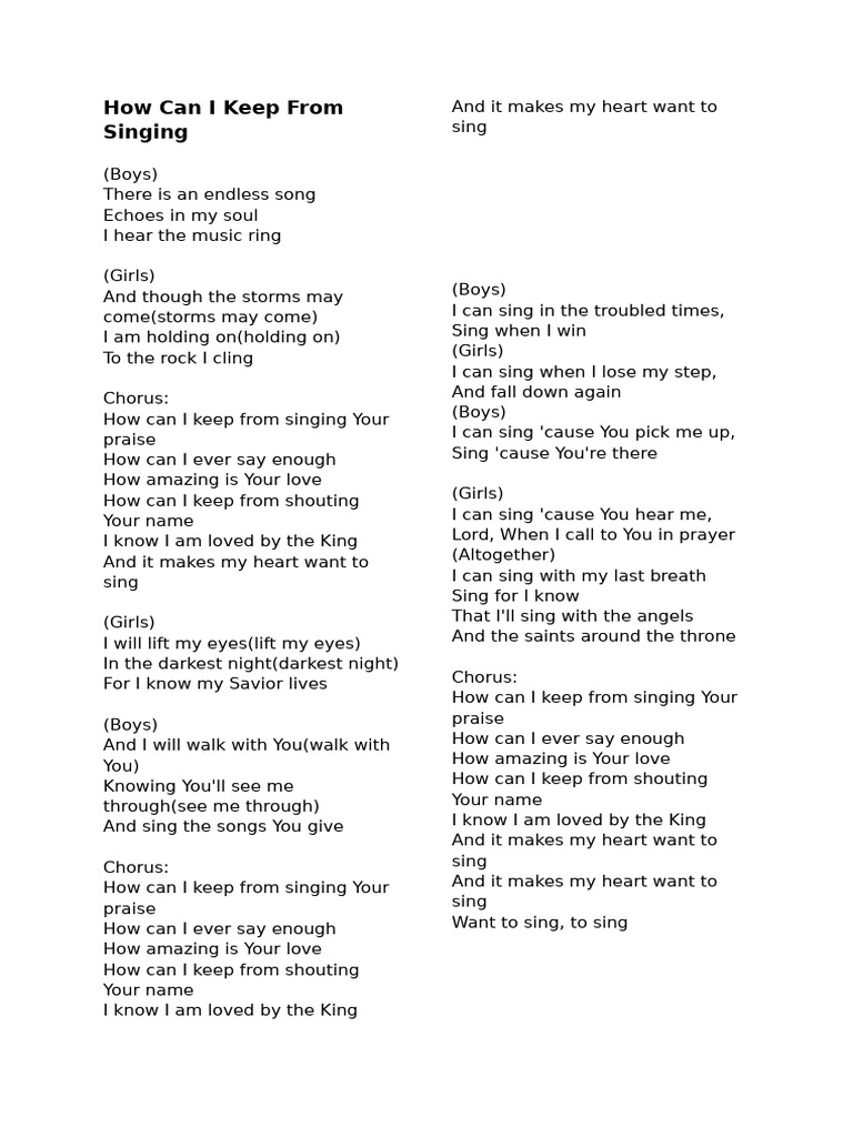 How Can I Keep From Singing Lyrics | PDF | Faith | God In Christianity