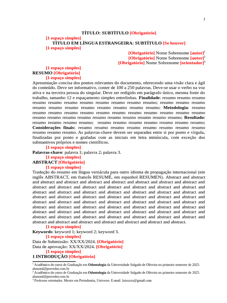 Artigo - Template - 2025 - Protocolo Clínico | PDF | Abstract (resumo) | Revisão