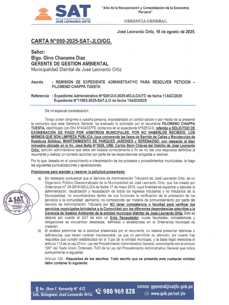 Carta 059 2025 Sat Jlo Filomeno Chapa | PDF