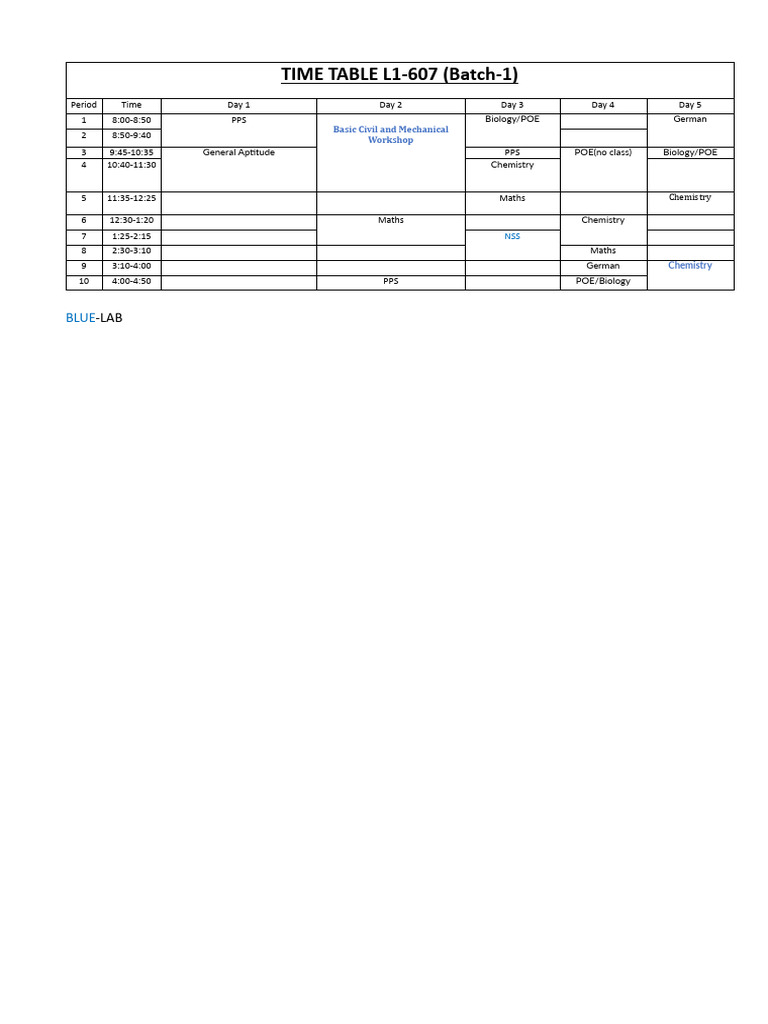 Time Table l1 Even | PDF