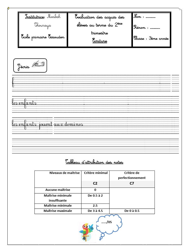 Évaluation des acquis en écriture 3e année | PDF