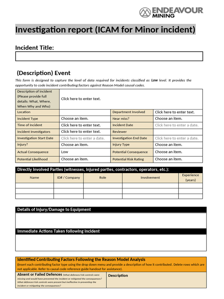 ICAM Minor Incident Investigation Report | PDF | Risk | Safety