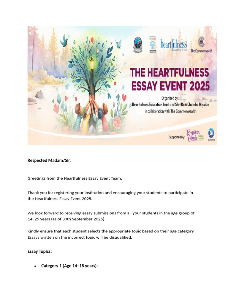 Heartfulness Essay Event 2025 Details | PDF