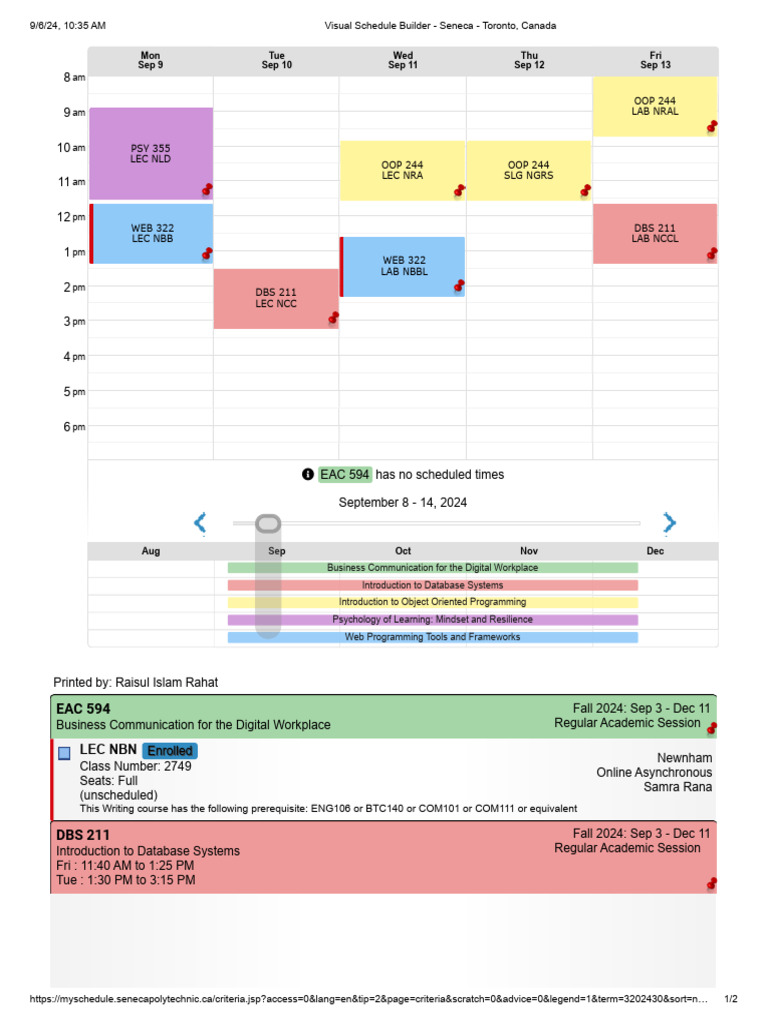 Visual Schedule Builder - Seneca - Toronto, Canada | PDF | Object (Computer Science) | Computing