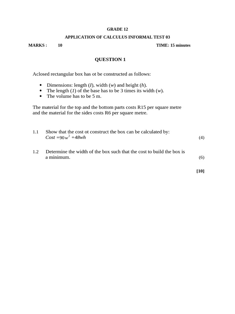 Minimizing Box Construction Costs | PDF