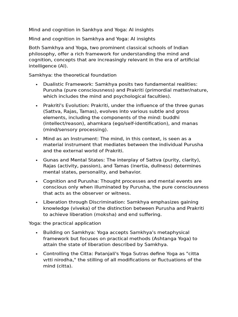Mind and Cognition in Sankhya and Yoga | PDF | Yoga | Indian Philosophy
