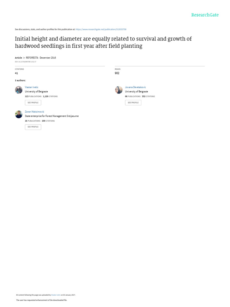 2016. Ivetic. Initial Height and Diameter Are Equally Related to ...