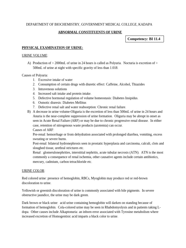 Abnormal Urine Constituents Analysis | PDF | Urine