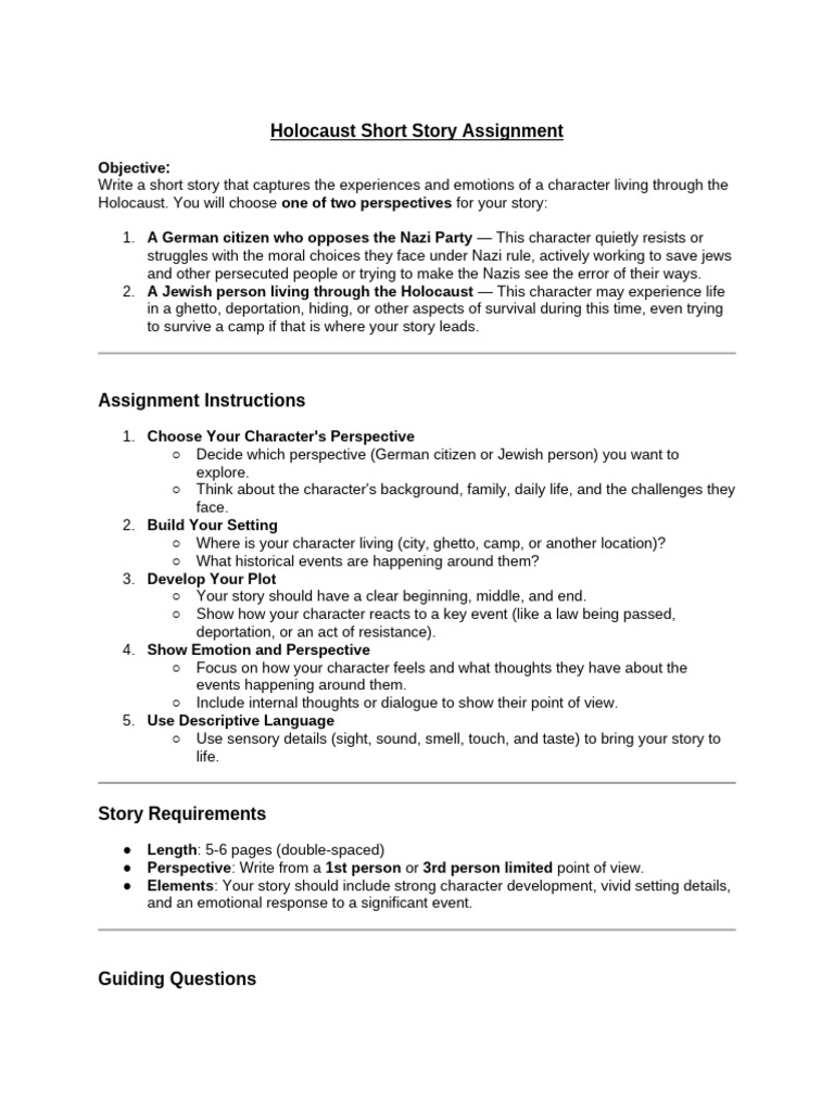 Holocaust Short Story Writing Guide | PDF | The Holocaust | Nazi Germany