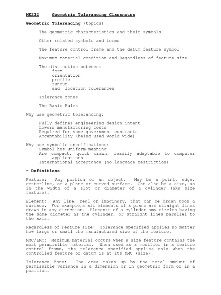 ME232Geometric Tolerancing Classnotes: An Introduction to Geometric ...