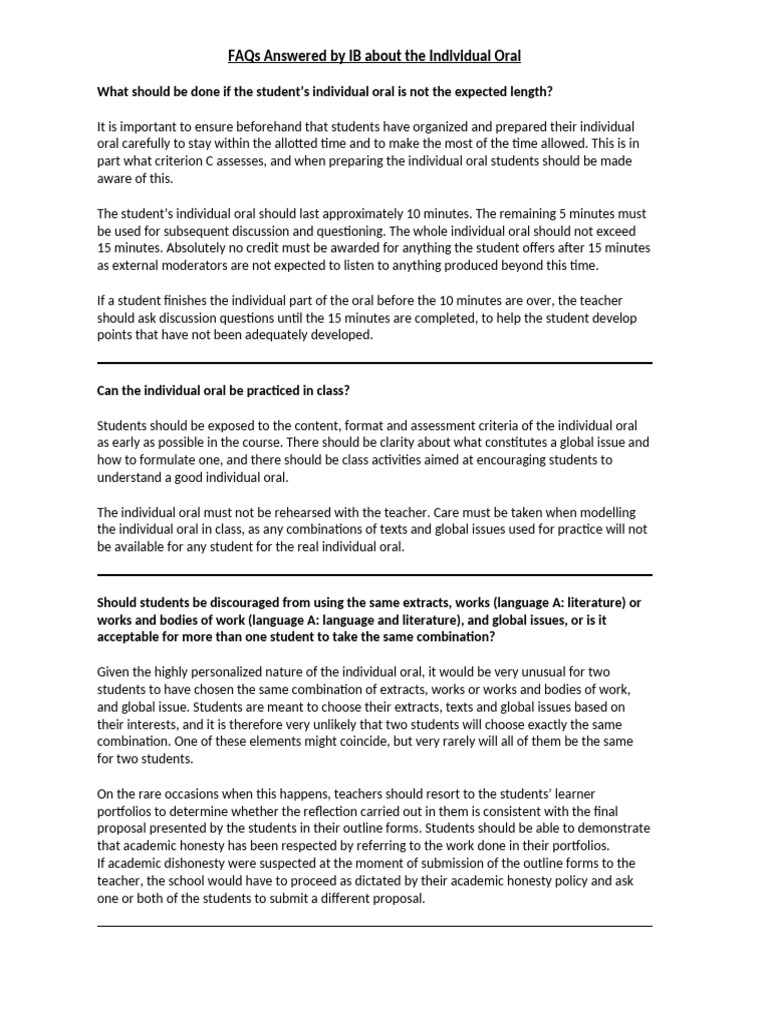 FAQs Answered by IB About The Individual Oral | PDF | Liberal Arts Education | Behavior Modification