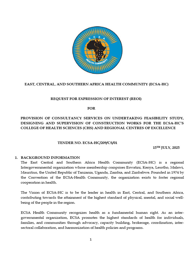 ECSA-HC Consultancy Services REOI | PDF | Southern Africa | Health Care