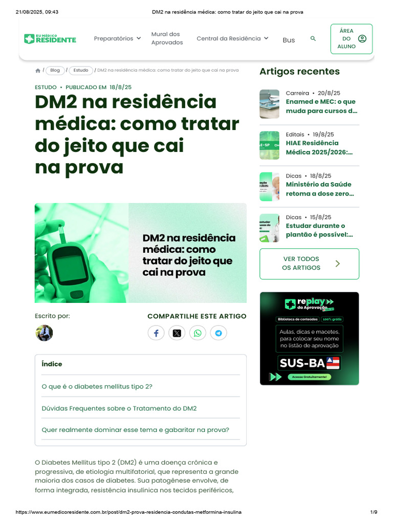 Tratamento de DM2 na Residência Médica | PDF | Diabetes | Medicina Clínica