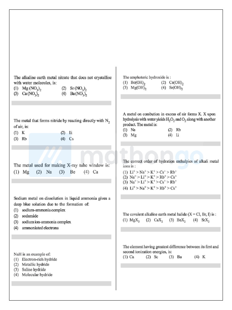 CQB Chemistry Jee Main 2019 S Block Elements | PDF