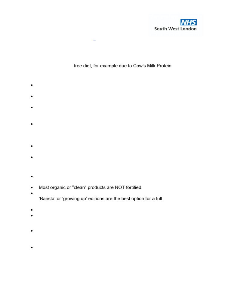 Diary Free Products An Information Leaflet For Parents and Guardians ...