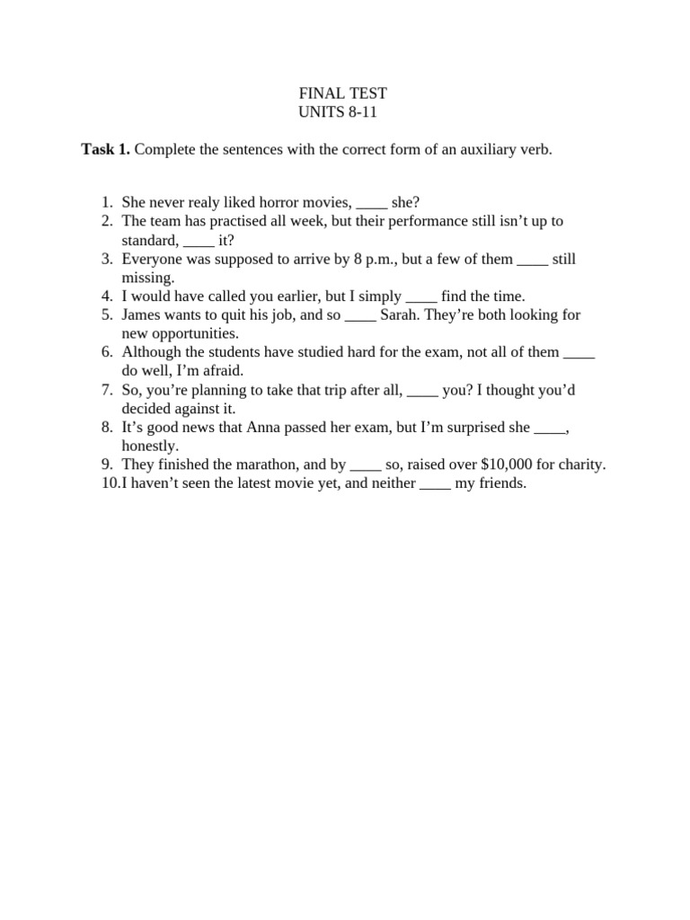 Final Test 8-11 | PDF