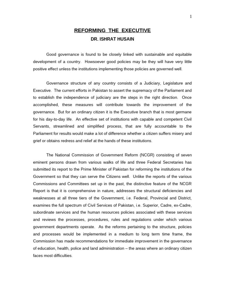 Pakistan Executive Governance Reform Plan | PDF | Performance Appraisal