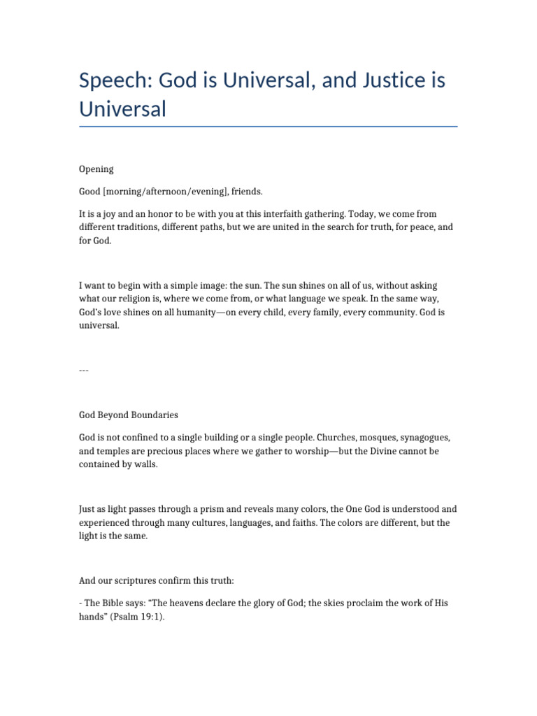 God Is Universal and Justice Is Universal Speech Expanded | PDF ...