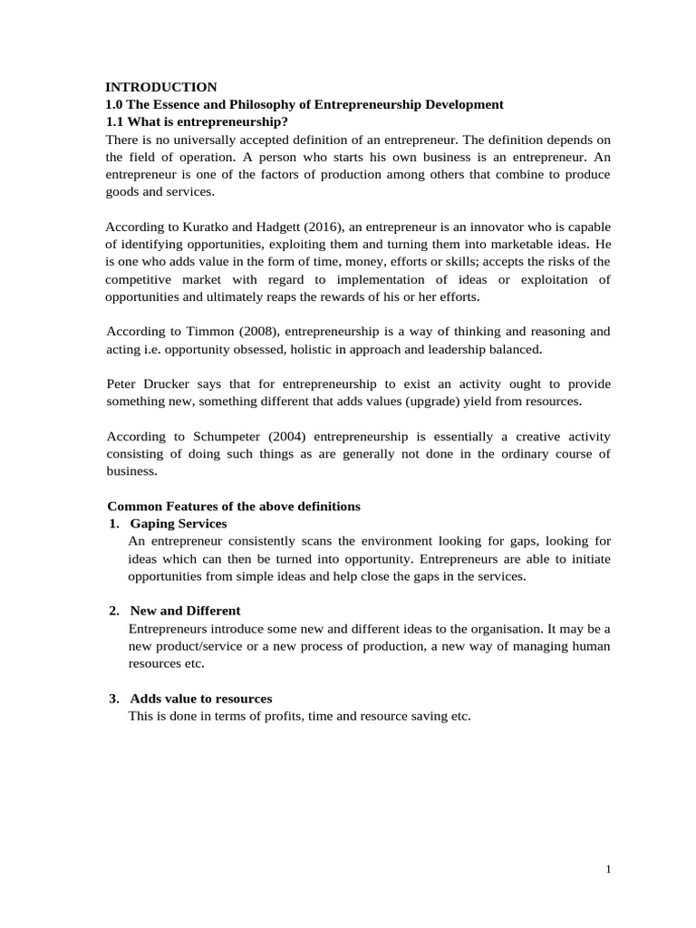 Introduction to Entrepreneurship Essentials | PDF | Entrepreneurship ...