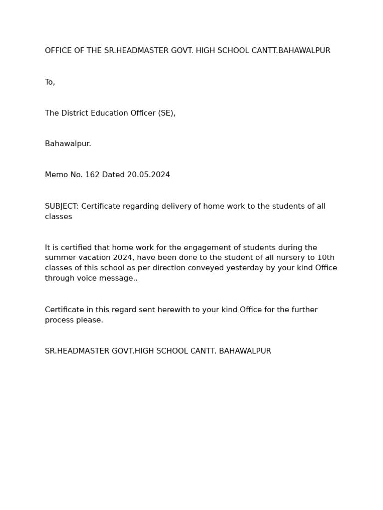 Homework Delivery Certificate 2024 | PDF