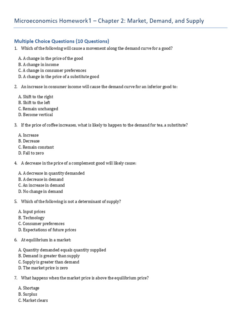 Microeconomics Homework: Demand & Supply Concepts | PDF | Utility ...