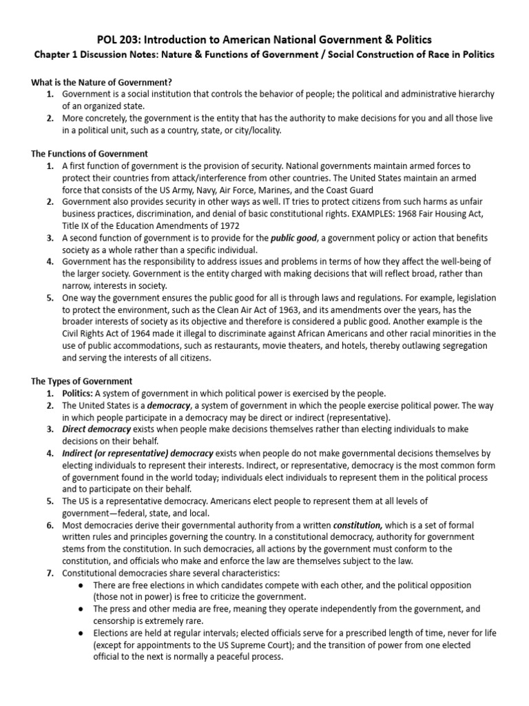 POL 203-Chapter 1 Lecture Notes | PDF | Race (Human Categorization ...