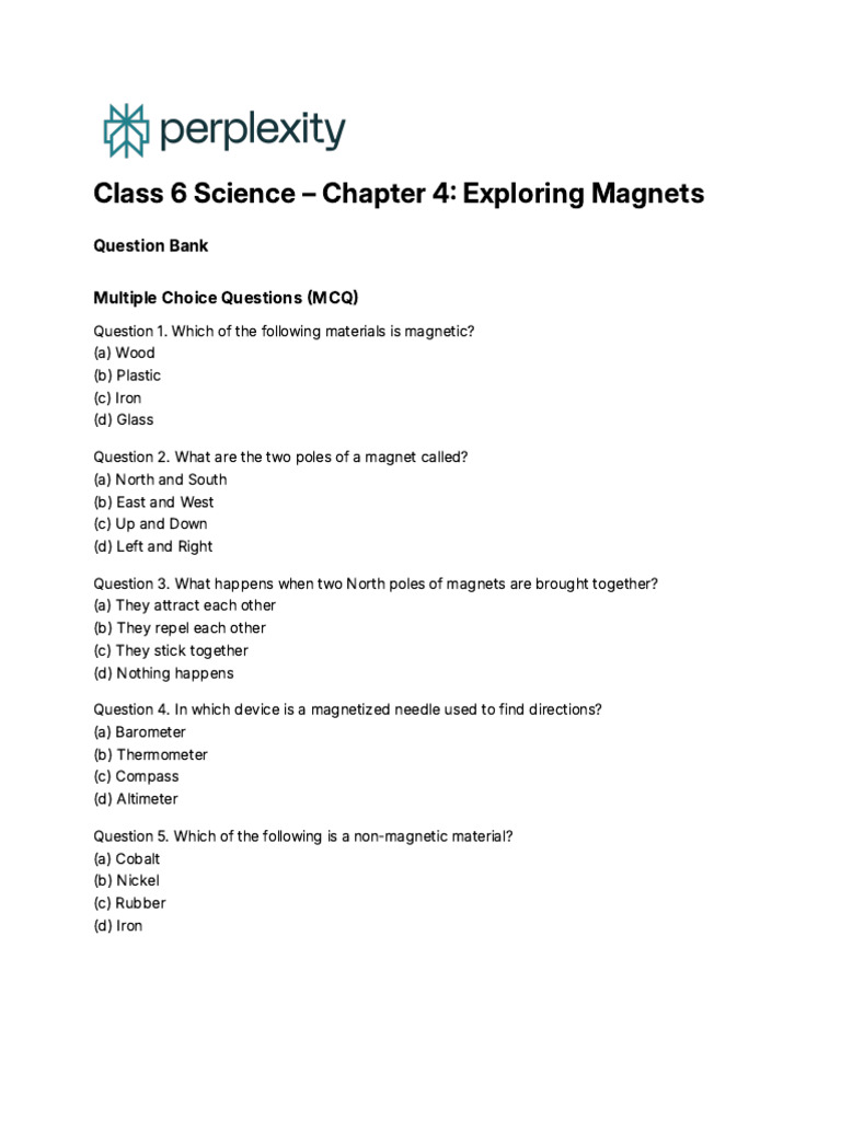 Class 6 Science – Chapter 4_ Exploring Magnets | PDF | Magnet | Magnetism