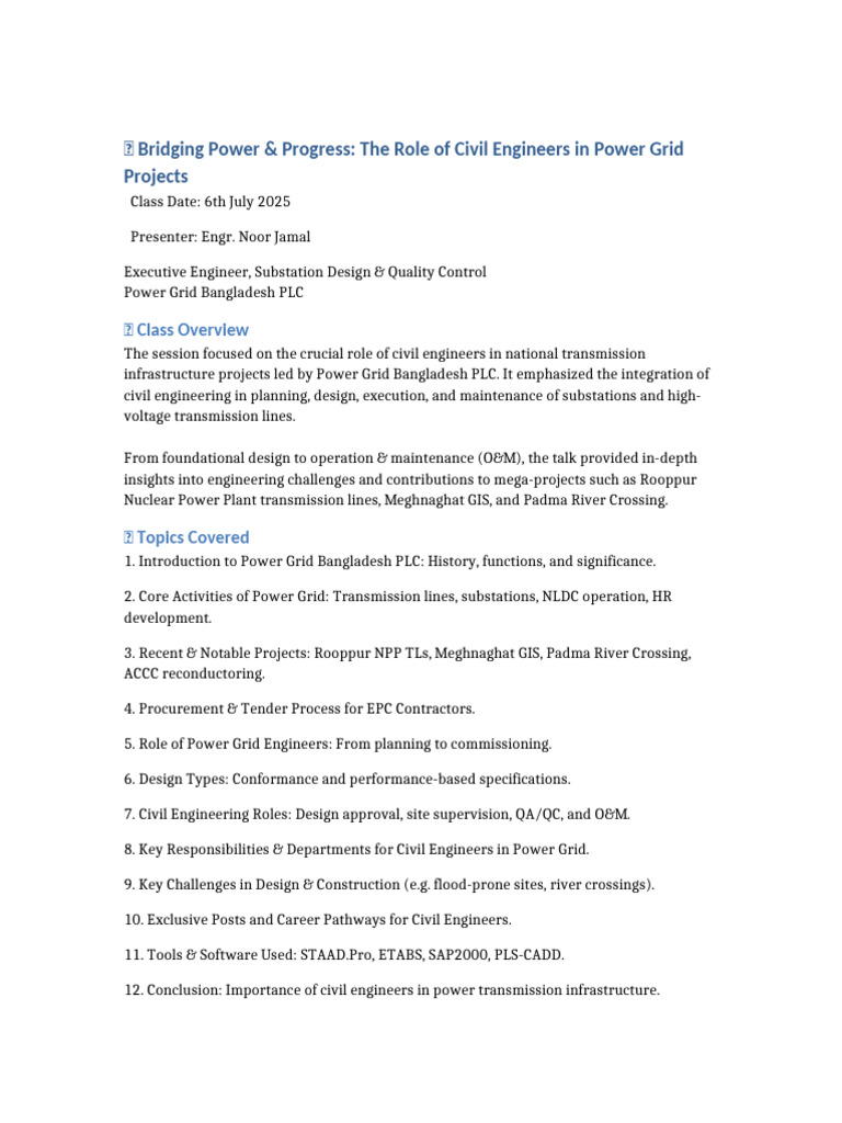Civil Engineers in Power Grid Projects | PDF