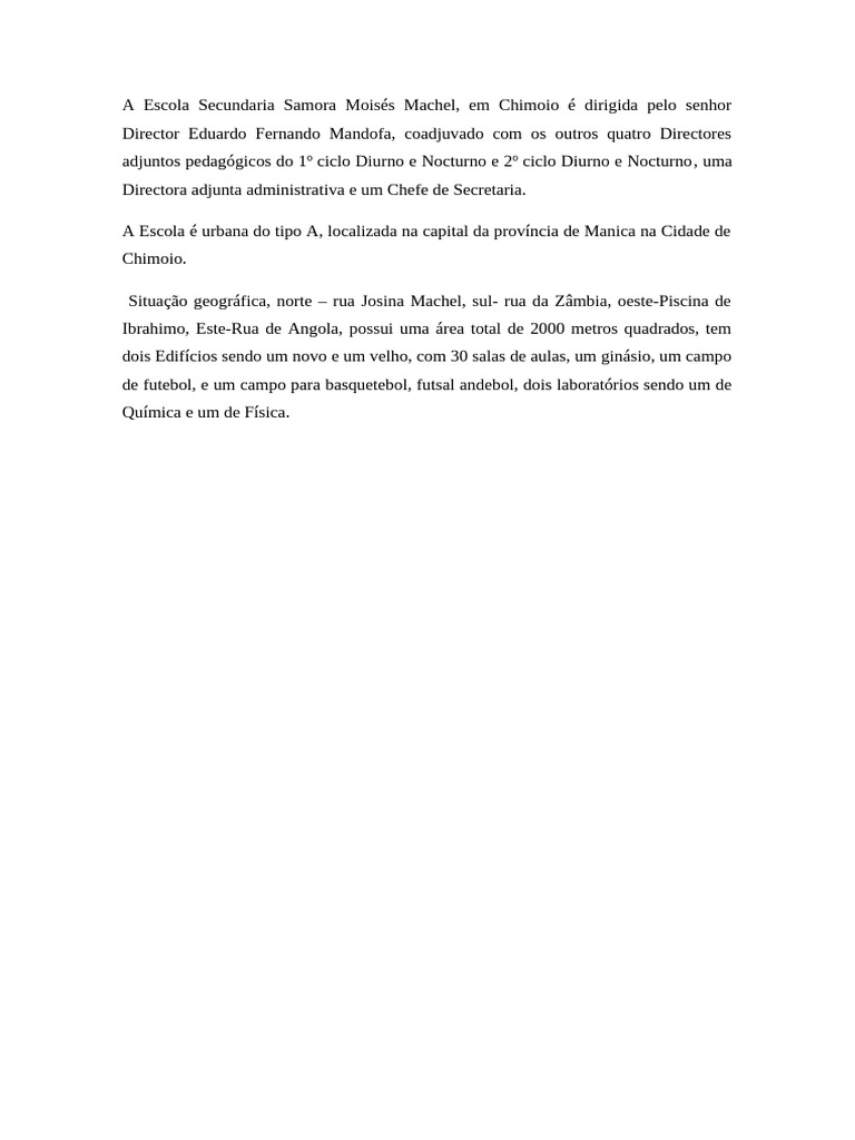 A Escola Secundaria Samora Moisés Machel 2025 | PDF