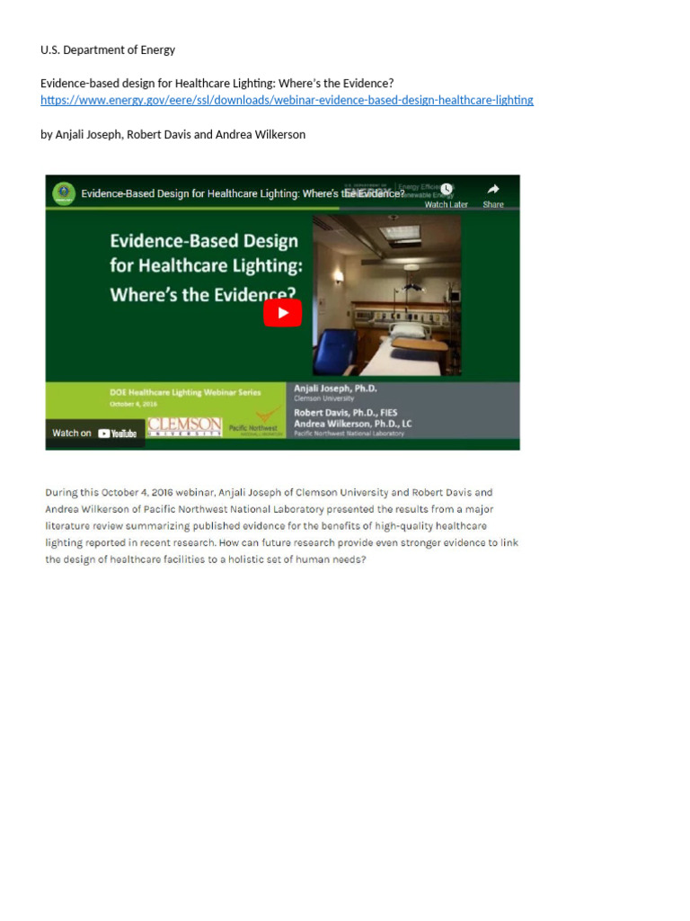 2016 Evidence-Based Design For Healthcare Lighting | PDF | Lighting ...