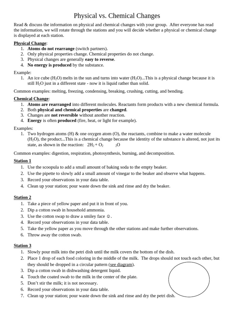 Physical & Chemical Changes Activity (Day 1) | PDF | Chemical Reactions ...