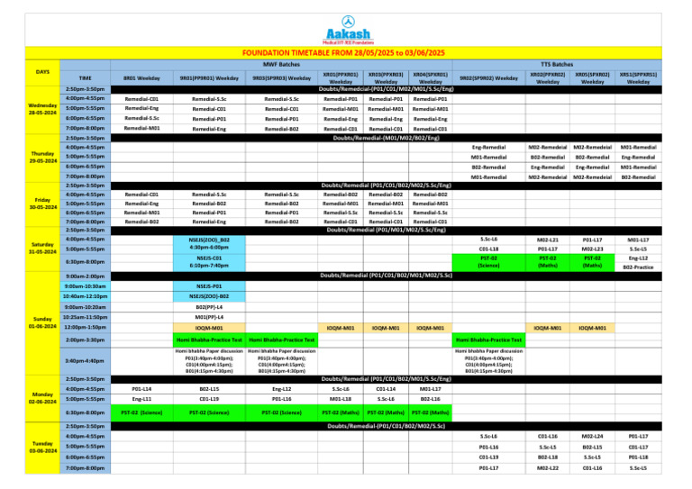 Foundation Time Table - 28th-May To 03rd-June-2025 | PDF