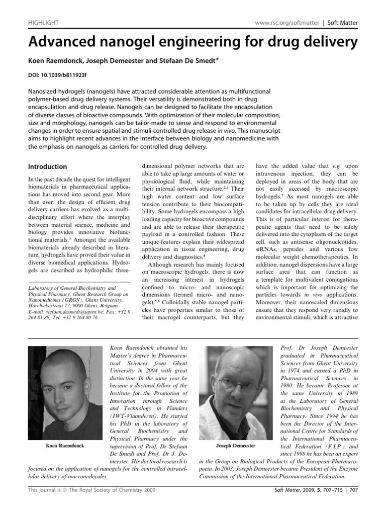 Nanogel Innovations in Drug Delivery | PDF | Polymers | Liposome