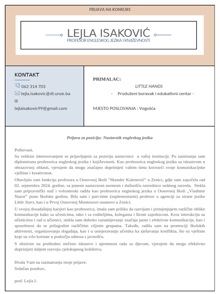 Prijava Na Konkurs | PDF