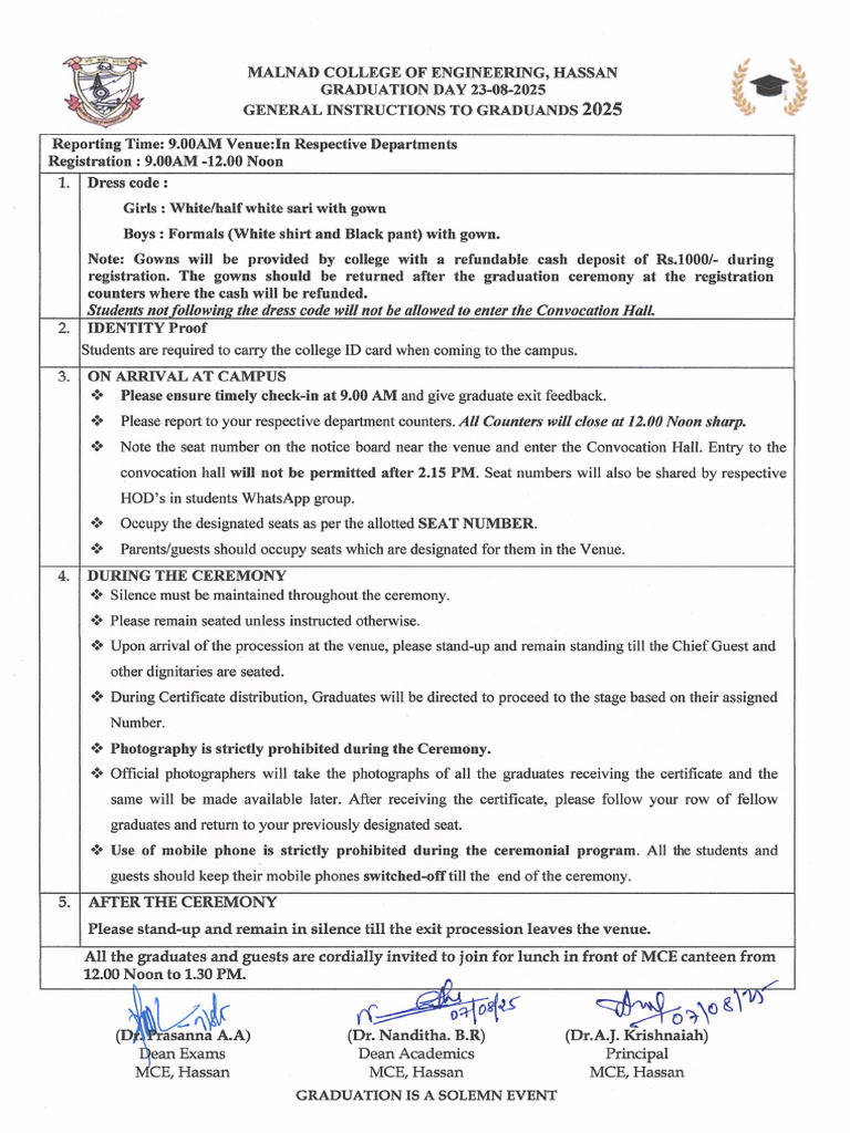 Instructions To Graduands | PDF