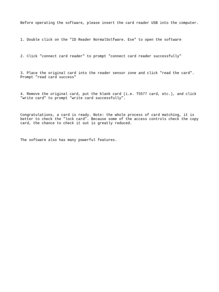 Card Reader Software Instructions | PDF
