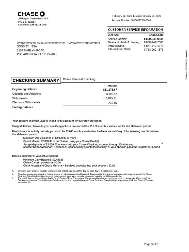Chase Bank Customer Service Details | PDF | Banks | Transaction Account
