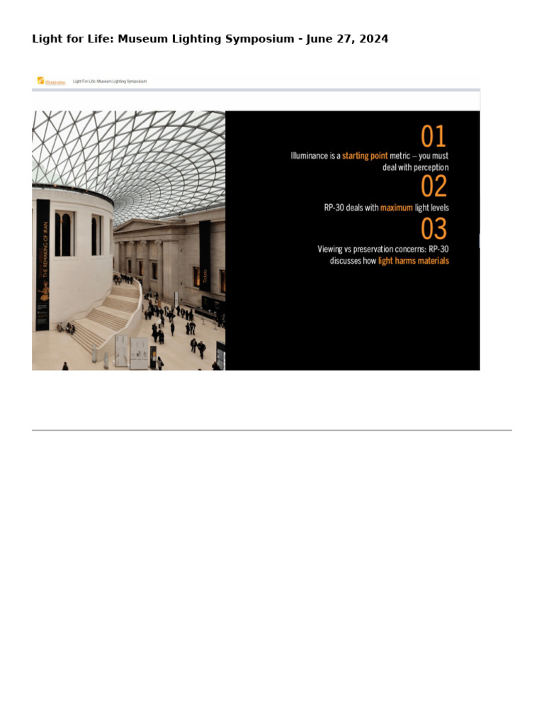 2024-06-27 Light For Life - Museum Lighting Synposium | PDF | Lighting ...