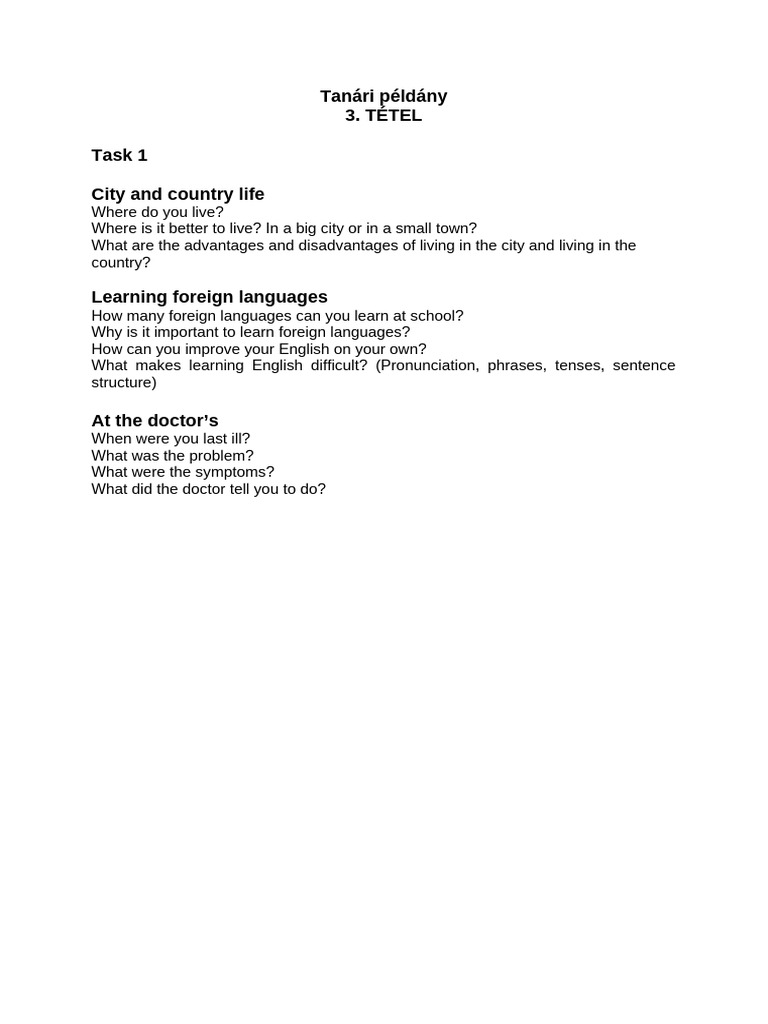 City vs. Country Living and Language Learning | PDF