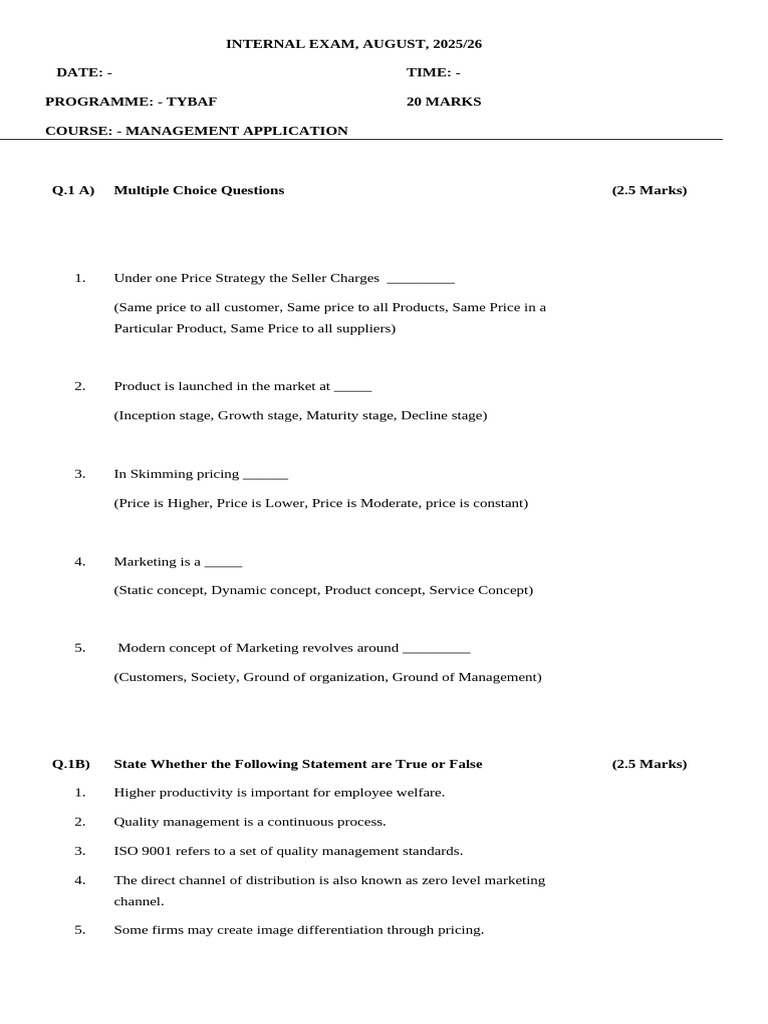 Management Application Internal Exam 2025 | PDF