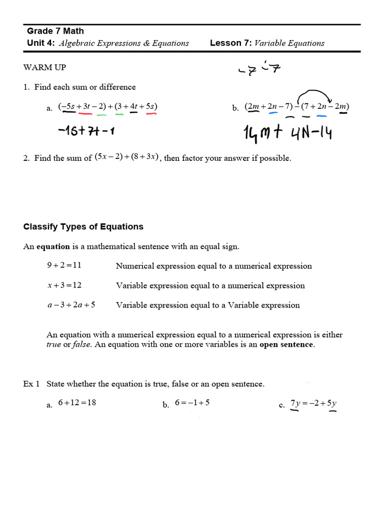 07 Variables and Equations | PDF | Equations | Algebra