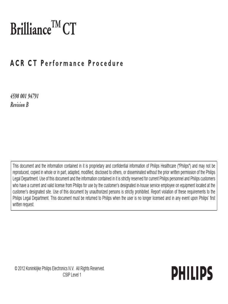 Brilliance CT ACR Performance Procedure | PDF | Ct Scan | Gamma Ray