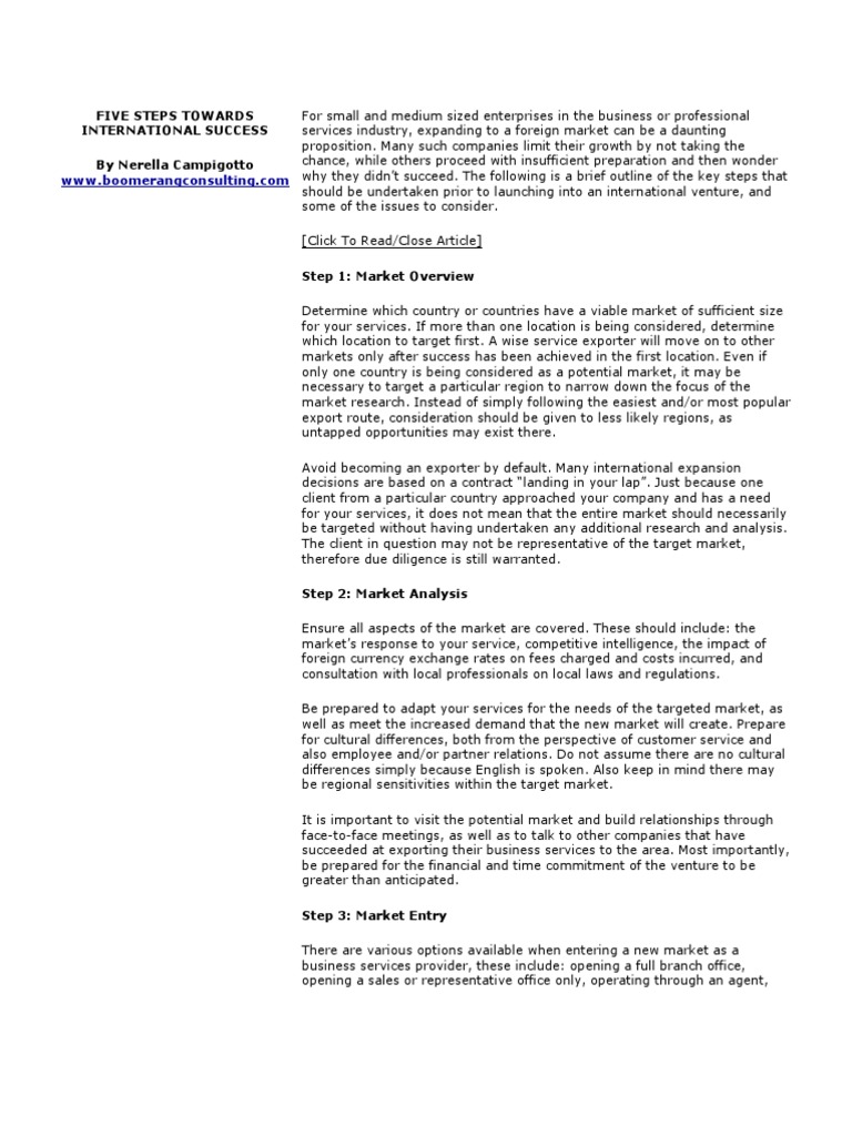 Five Steps Towards International Success by Nerella Campigotto ...