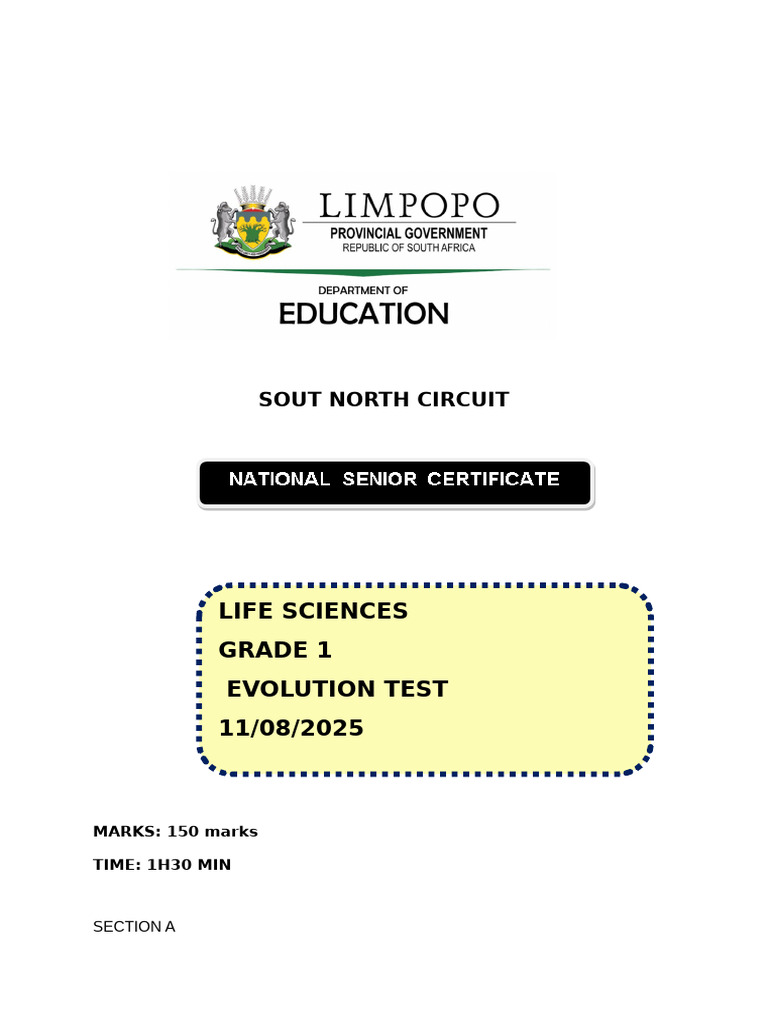 Grade 1 Life Sciences Evolution Test | PDF | Homo | Hominini