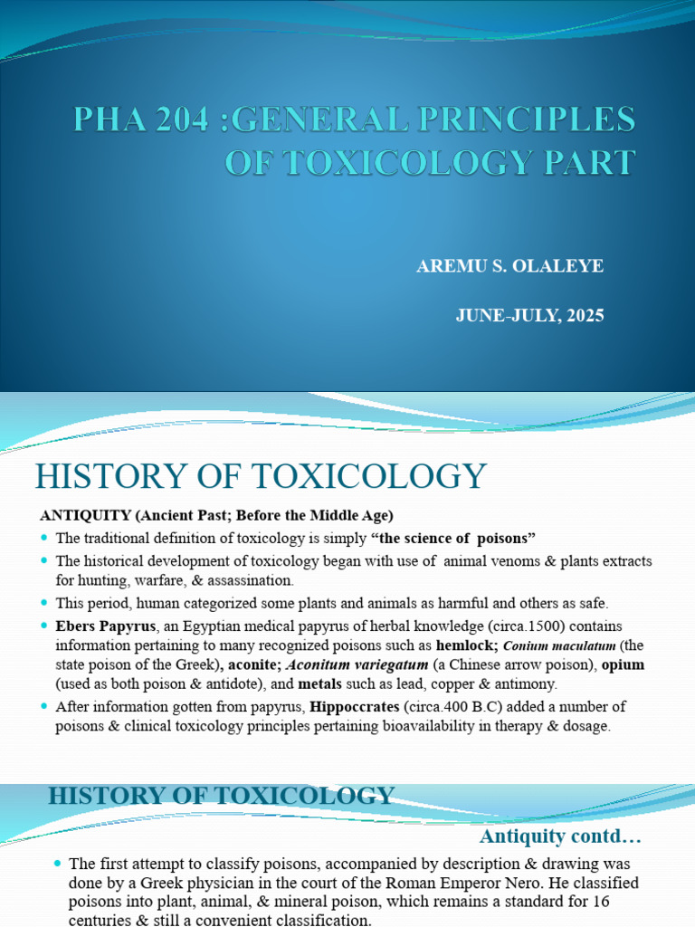 Pha 204 General Principles of Toxicology | PDF | Cancer | Toxicology