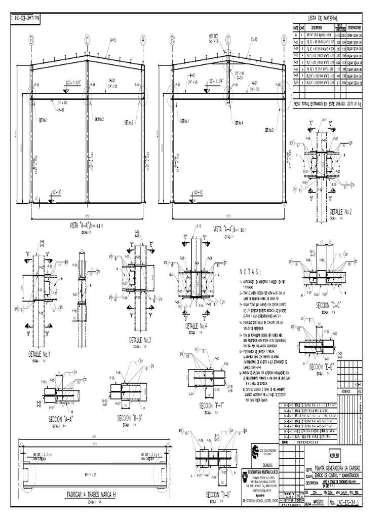 Arrang and Details Connections Beam H-01 in Column Line 1 and 3, Lac-Es ...
