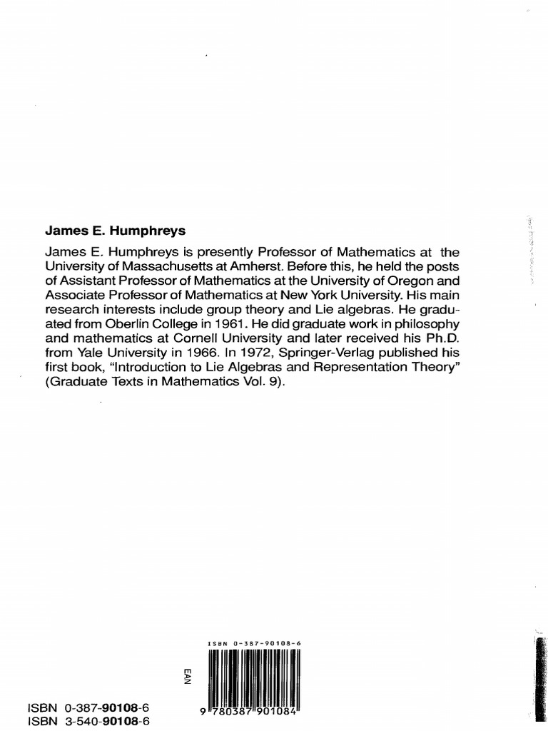 Humphreys Linear Algebraic Groups 1998 | PDF